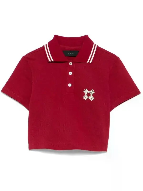 Amiri Cropped Polo Top With Embroidered Logo - Red