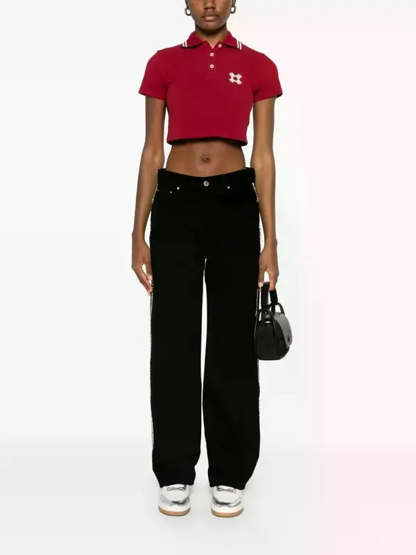 Amiri Cropped Polo Top With Embroidered Logo - Red