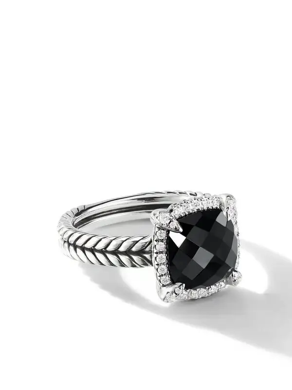 David Yurman Sterling Onyx, And Diamond Chatelaine Ring - Silver