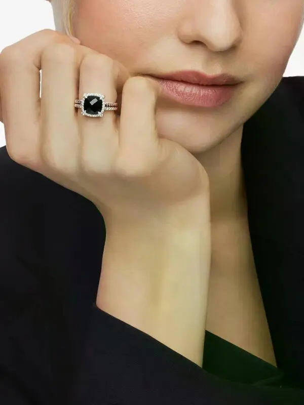 David Yurman Sterling Onyx, And Diamond Chatelaine Ring