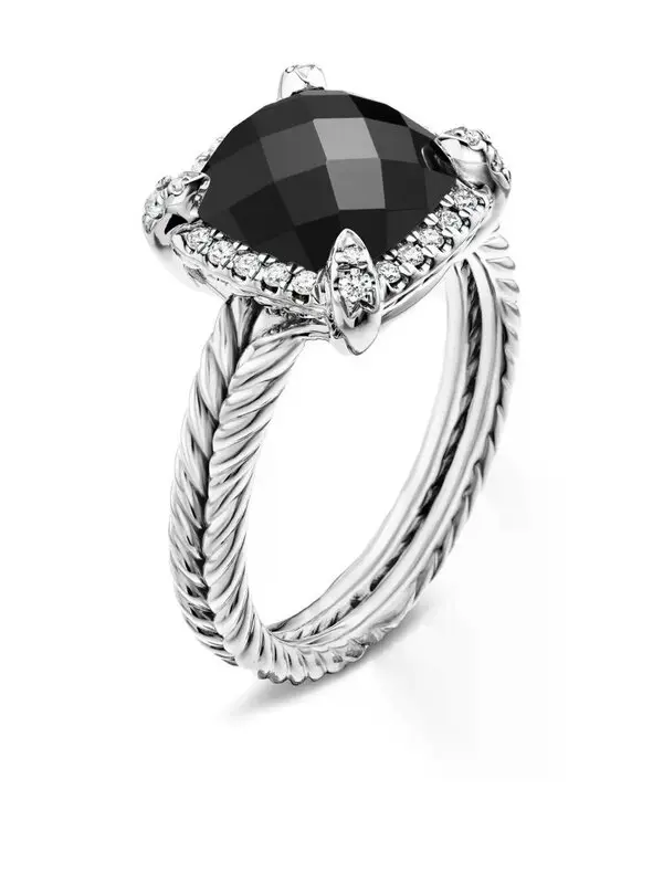 David Yurman Sterling Onyx, And Diamond Chatelaine Ring