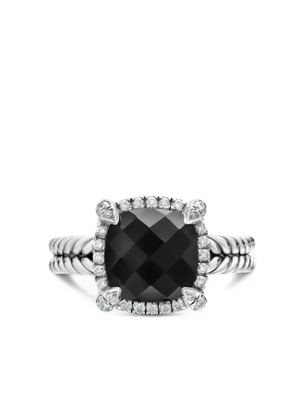 David Yurman Sterling Onyx, And Diamond Chatelaine Ring