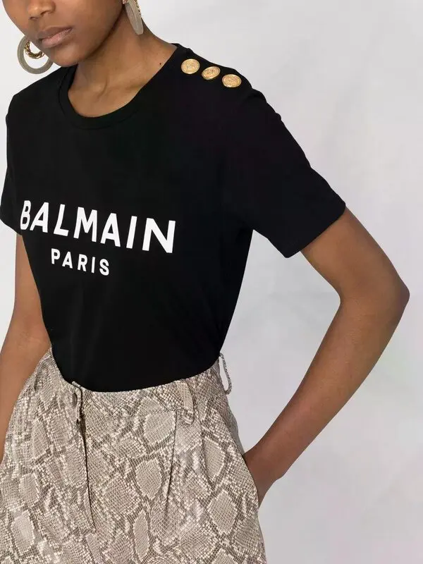 Balmain Logo-print T-shirt With Embossed Buttons
