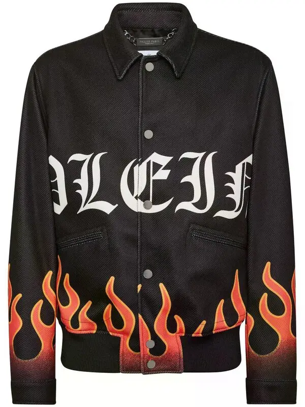 Philipp Plein Flame-print Bomber Jacket - Black