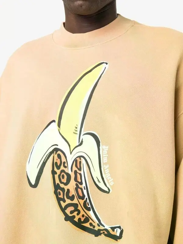 Palm Angels Leopard Banana Print Cotton Sweatshirt