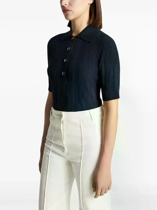 Fusalp Vela Ribbed Knit Polo Top - Blue