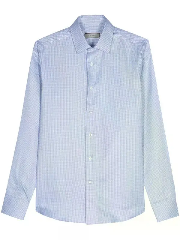 Canali Geometric-pattern Cotton Shirt - Blue