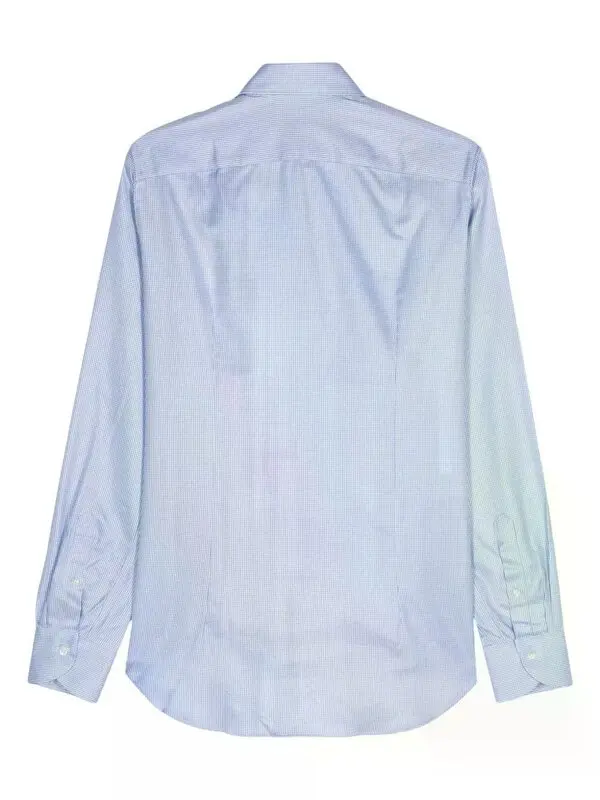 Canali Geometric-pattern Cotton Shirt - Blue