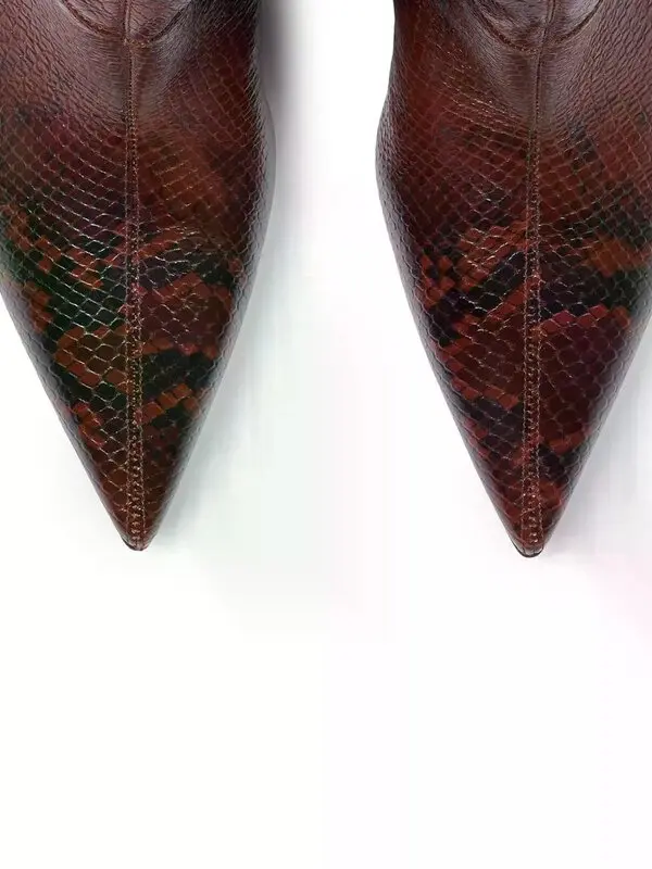 SCAROSSO Barbara Python Print Leather Boots - Brown