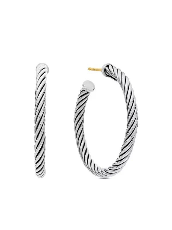 David Yurman Sterling Cable Hoop Earrings - Silver