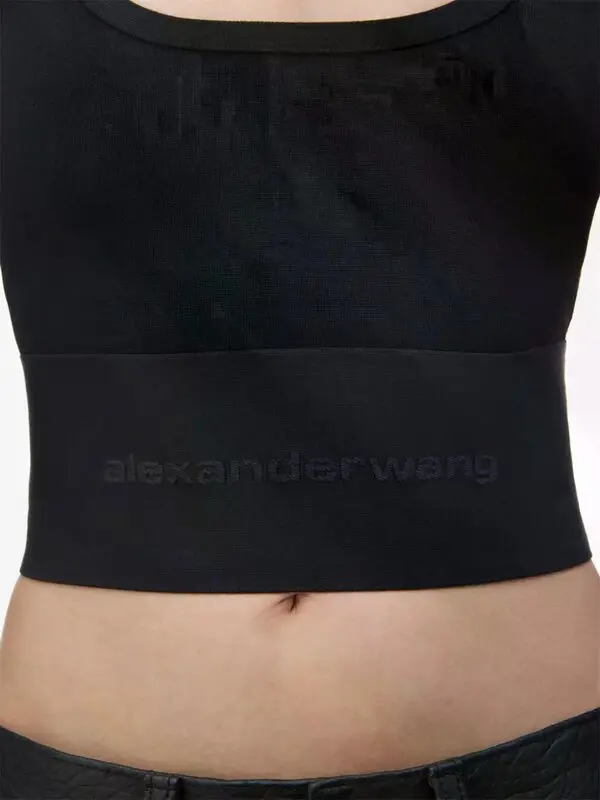 Alexander Wang Long-sleeve Cropped Scoop Neck Top With Logo Underband