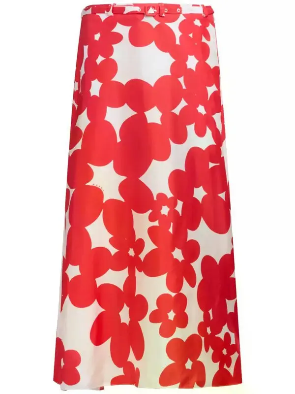 Marni Floral-print Midi Skirt - Red