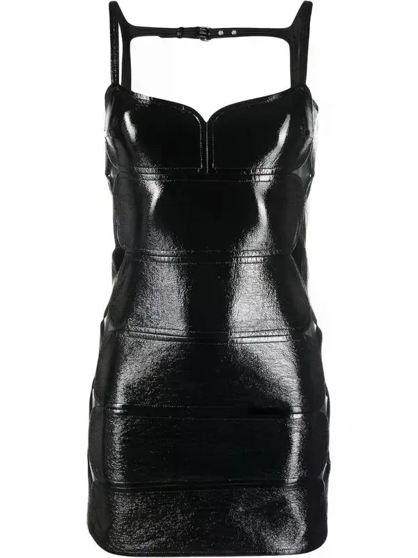 COURREGES Cut-out Glossy Mini Dress - Black