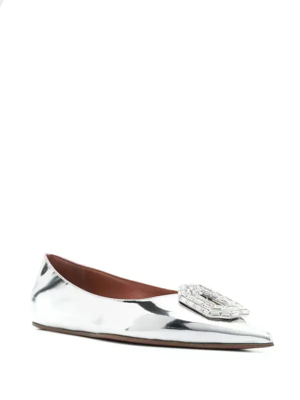 Amina Muaddi Metallic-leather Ballet Flats - Silver