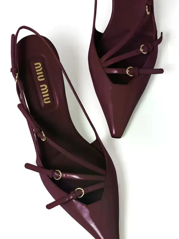 Miu Miu Patent Leather Slingbacks With Buckle Detailing - Red