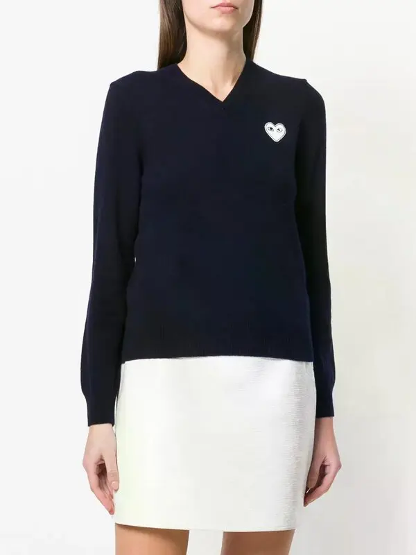 Play Comme Des Garcon V-neck Sweater With Heart Logo - Blue