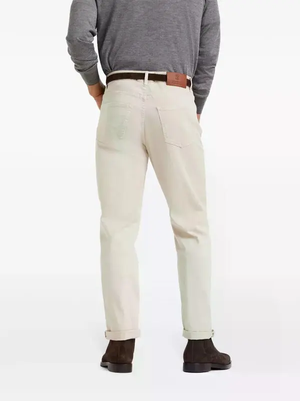 Brunello Cucinelli Beige Stretch-cotton Straight-leg Trousers - Neutrals