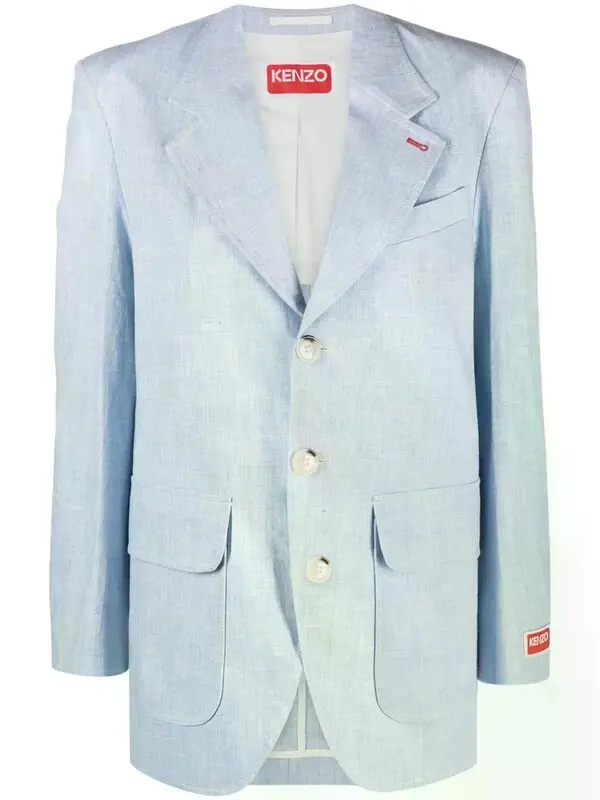 Kenzo Logo-patch Buttoned Linen Blazer - Blue