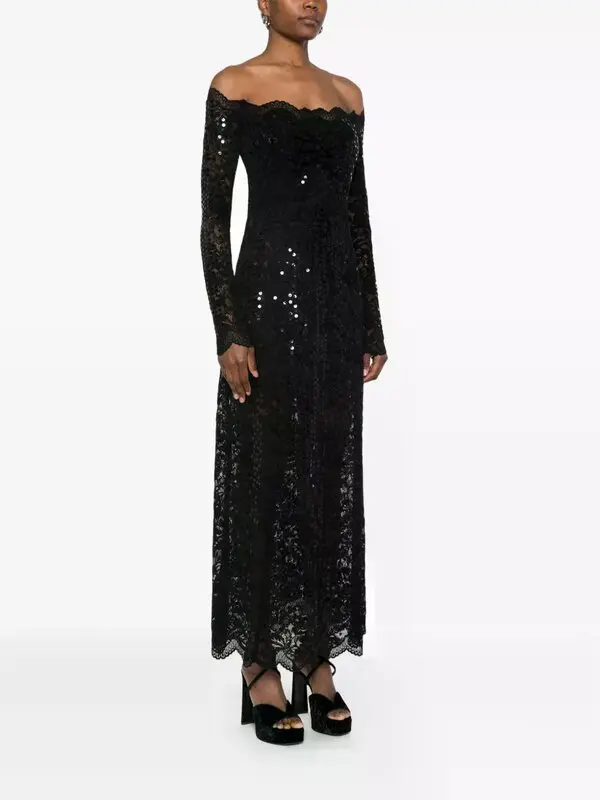 Rabanne Sequin-embroidered Lace Maxi Dress - Black
