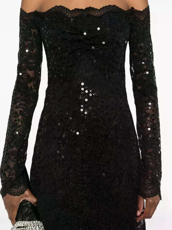 Rabanne Sequin-embroidered Lace Maxi Dress - Black