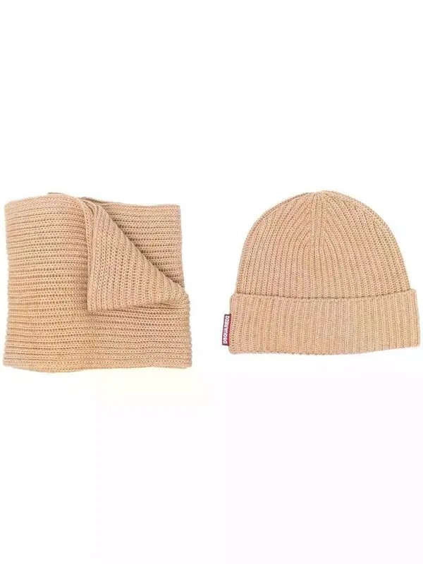 Dsquared2 Knitted Beanie Hat And Scarf Set - Neutrals