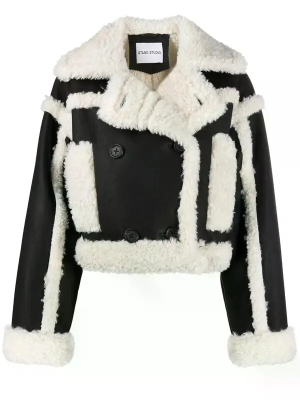 STAND STUDIO Shearling Trim Crop Jacket - Black