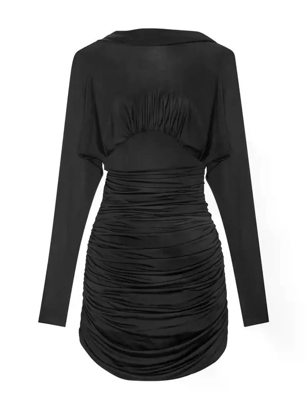 Saint Laurent Ruched Curved-hem Long-sleeve Dress