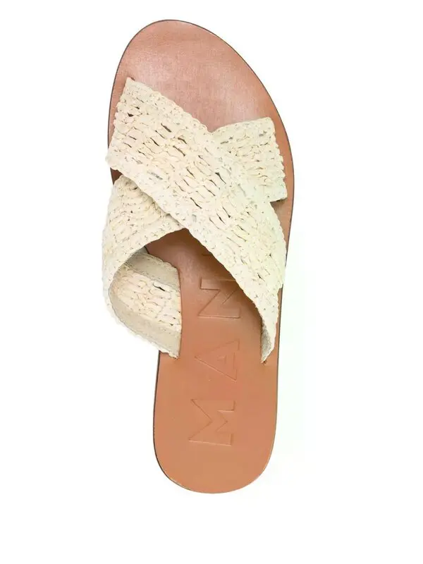 Manebí Raffia Crossover Strap Flats - Neutrals