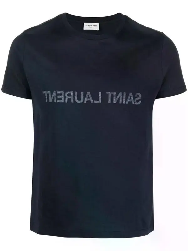 Saint Laurent Reverse Logo-print Cotton T-shirt - Blue