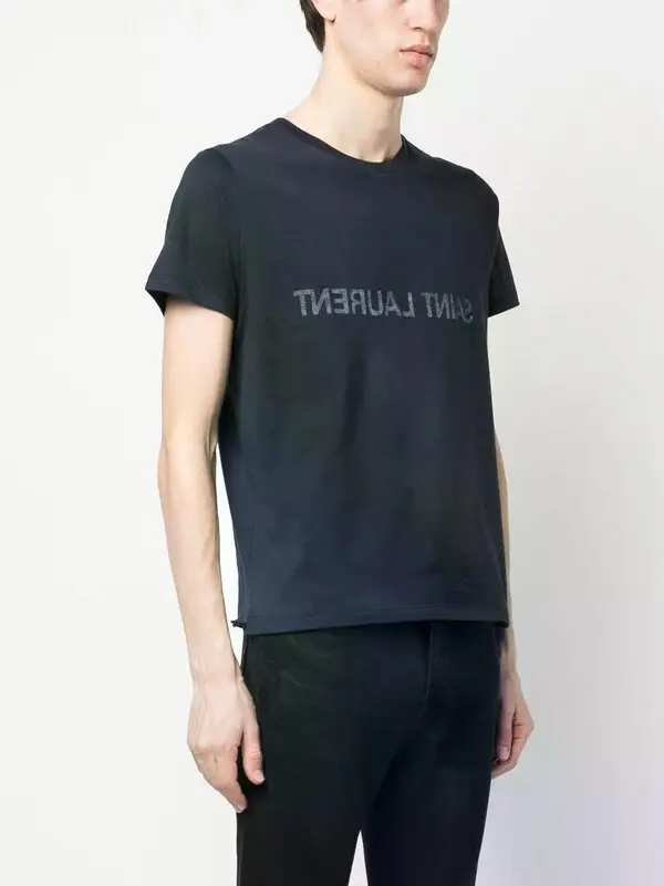 Saint Laurent Reverse Logo-print Cotton T-shirt - Blue