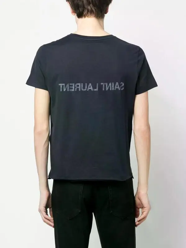 Saint Laurent Reverse Logo-print Cotton T-shirt - Blue