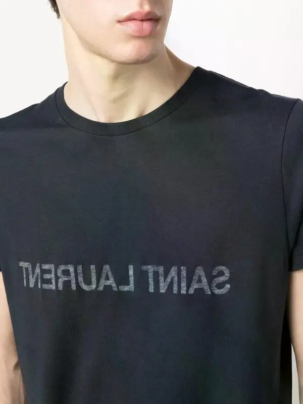 Saint Laurent Reverse Logo-print Cotton T-shirt - Blue