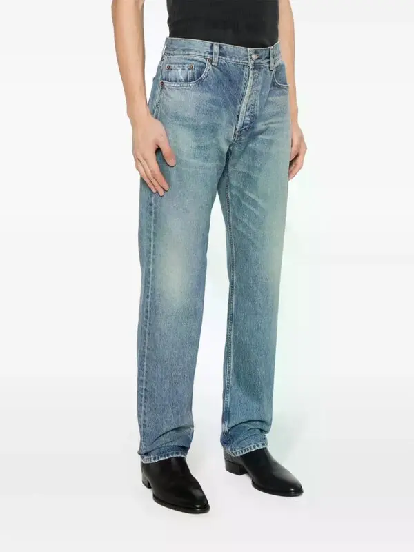 Saint Laurent Stonewashed Distressed Straight Jeans
