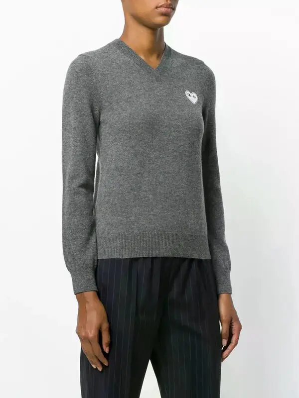 Play Comme Des Garcon Logo-patch Knitted Jumper - Grey