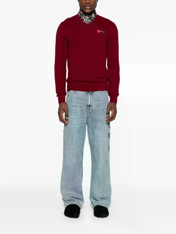Play Comme Des Garcon Heart-patch Wool Jumper - Red