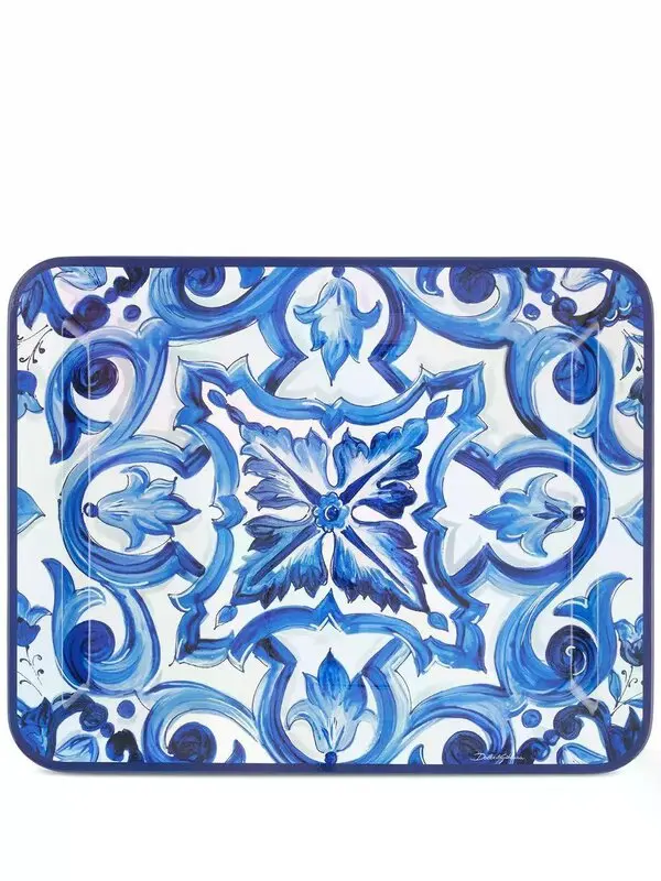 Dolce & Gabbana Medium Mediterraneo-print Wooden Tray - Blue