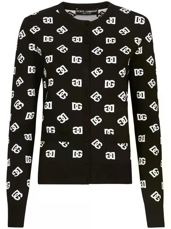 Dolce & Gabbana Dg Logo Intarsia Knit Cardigan - Black