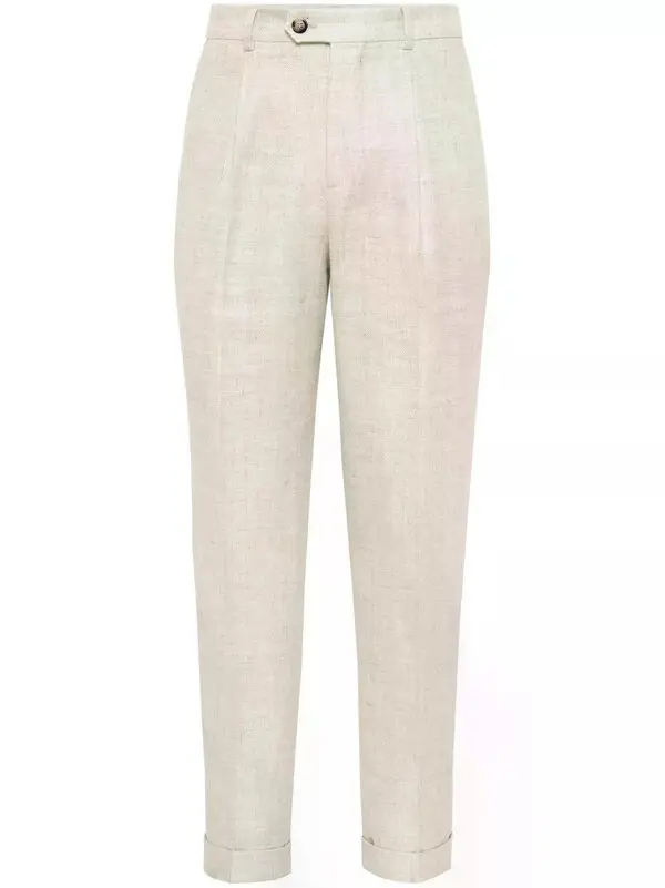Brunello Cucinelli Slub-textured Trousers - Neutrals