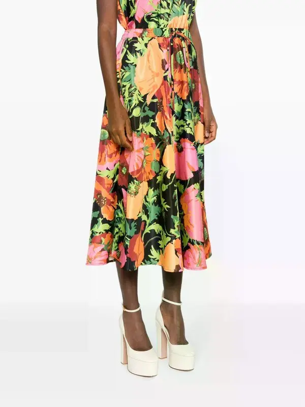 La DoubleJ Floral-print Midi Skirt - Black