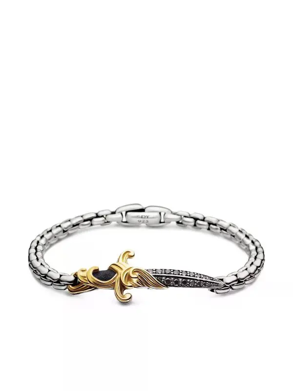 David Yurman 18kt Yellow Gold And Sterling Waves Dagger Bracelet - Silver