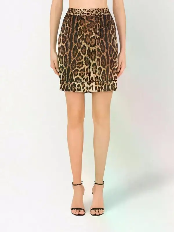 Dolce & Gabbana Leopard-print Silk Shorts - Brown