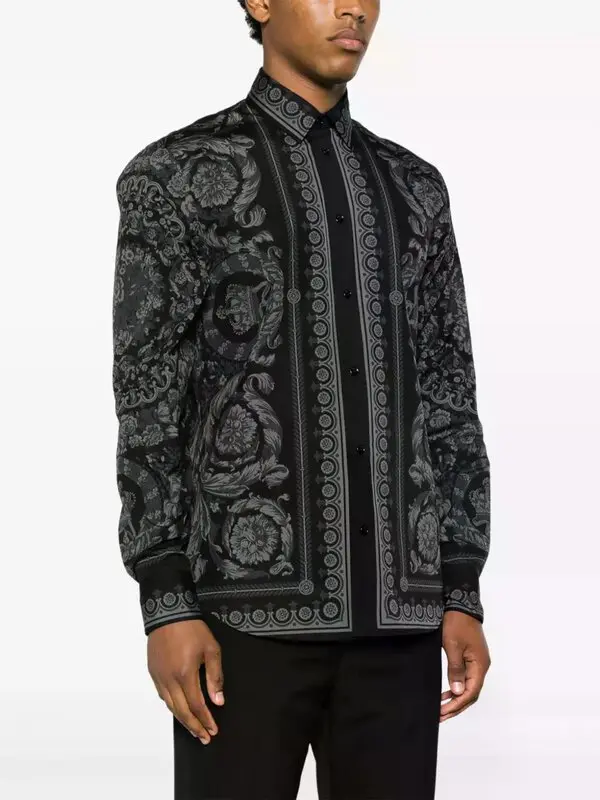 Versace Barocco Print Cotton Shirt - Black