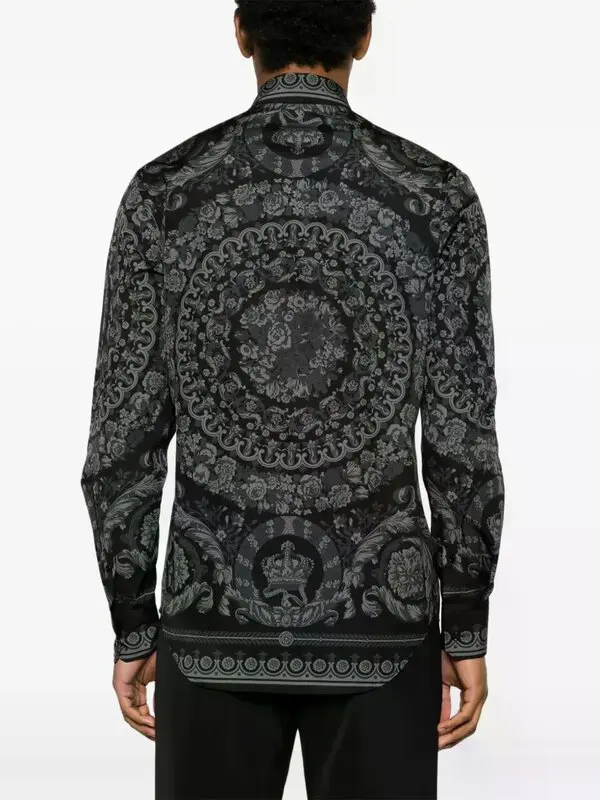 Versace Barocco Print Cotton Shirt - Black