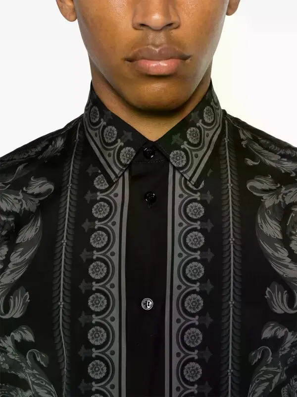 Versace Barocco Print Cotton Shirt - Black