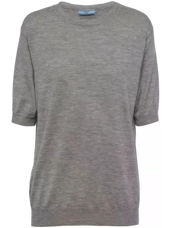 Prada Triangle-logo Cashmere Knitted Top - Grey