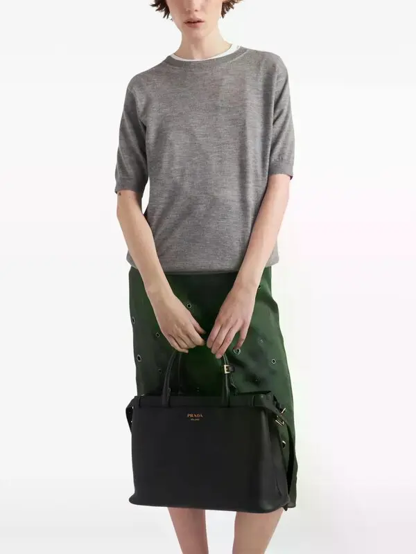 Prada Triangle-logo Cashmere Knitted Top - Grey