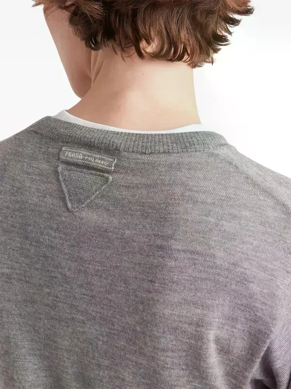 Prada Triangle-logo Cashmere Knitted Top - Grey