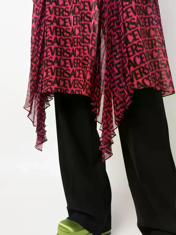 Versace Logo-print Asymmetric-hem Silk Dress