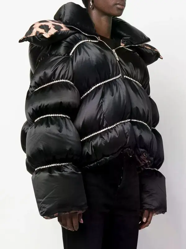 Philipp Plein Flame Embellished Oversized Puffer Jacket