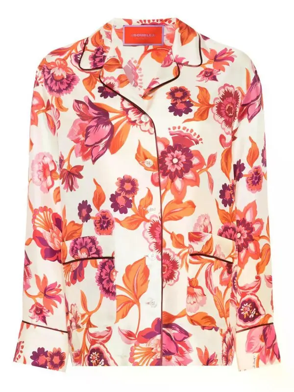 La DoubleJ Floral-print Silk Pajama Shirt - Neutrals